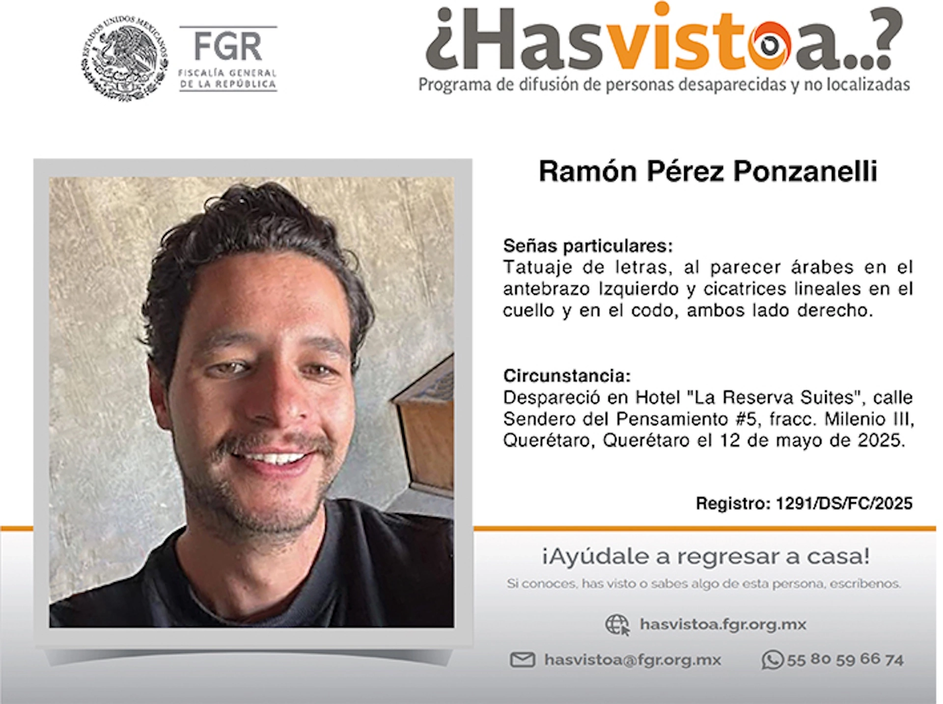 Ramón Pérez Ponzanelli desapareció en Querétaro en mayo